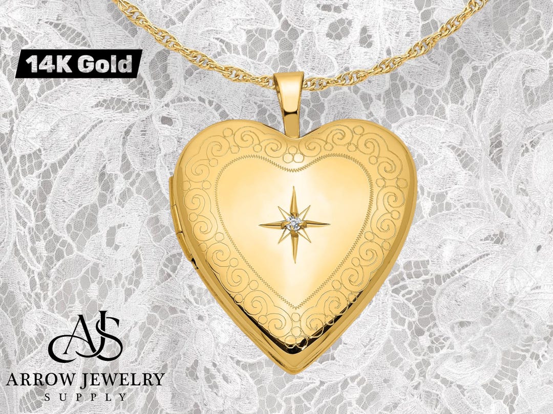 14K Gold Diamond Star Heart Locket | Build Necklace With Chain Options ...