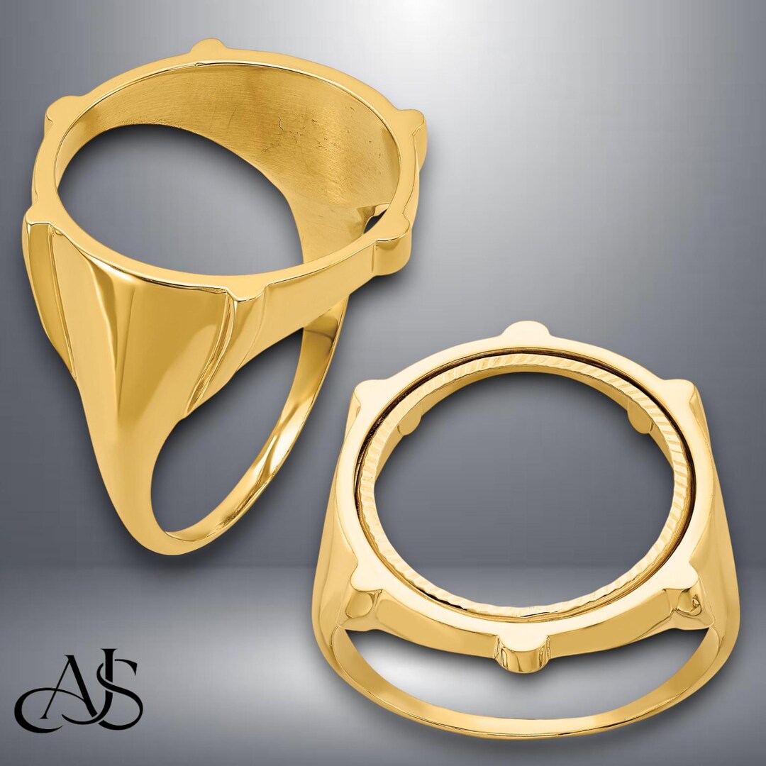 14K Solid Gold Man's Coin Ring Bezel: Diamond-cut Fluted Design - Etsy