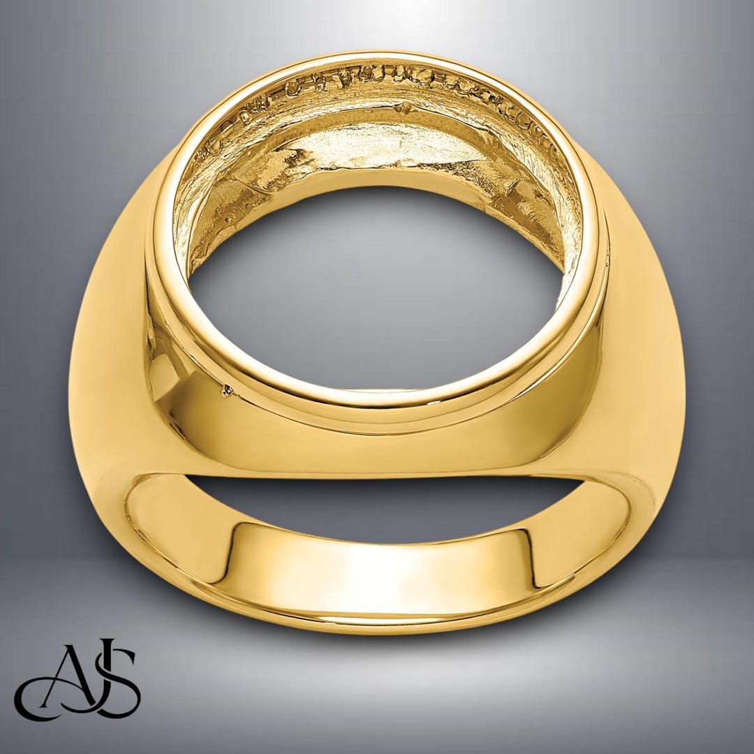 14K Gold Coin Bezel Ring Mounting: Polished Plain Design - Etsy