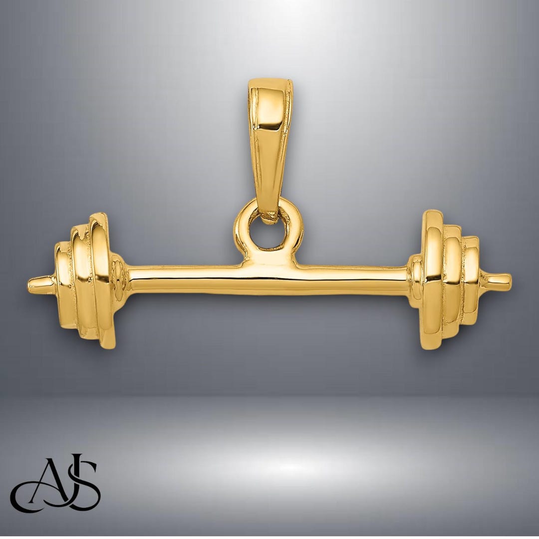 14K Yellow Gold 3-D Barbell Pendant With Necklace Chain Options - Etsy