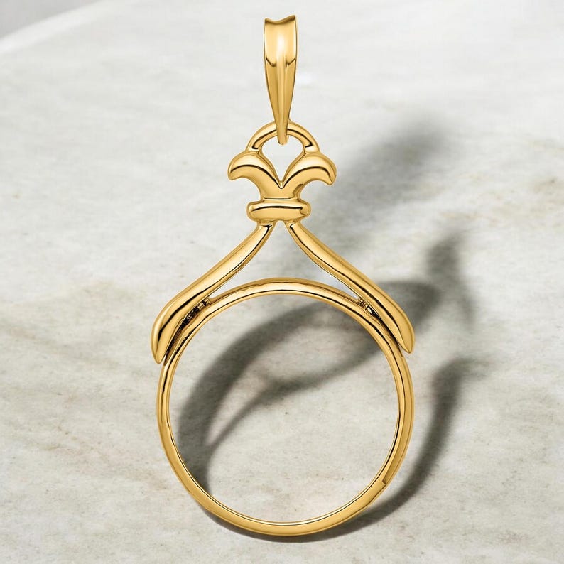 14K Gold Coin Bezel Mounting Fancy Flourished Top Design for 14mm and ...