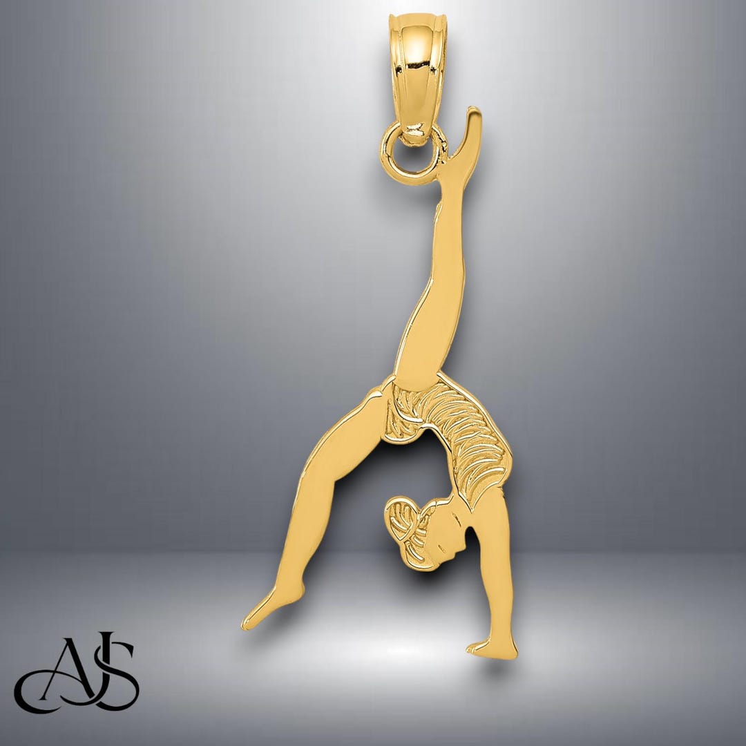 14K Yellow Gold Solid Polished Female Gymnast Gymnastics Pendant With ...