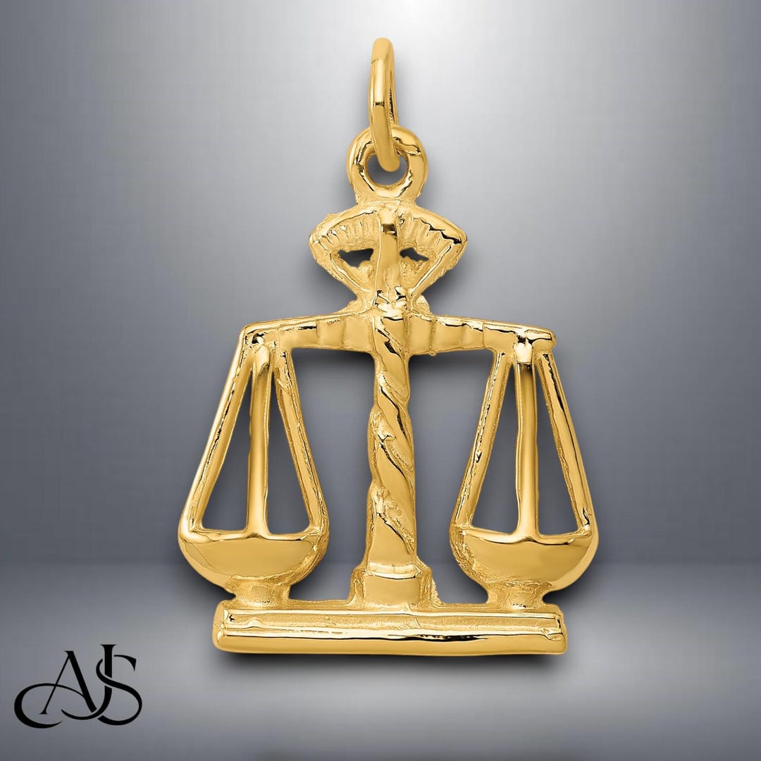 14K Yellow Gold Scales of Justice Pendant Charm With Chain Necklace ...