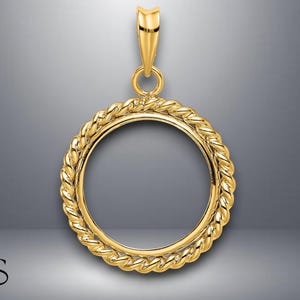 14K Gold Coin Bezel Frame Pendant Mounting - Twist Wire Border - Prong ...