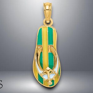 14K Yellow Gold 3D Enamel Flip-flop Pendant Charm With Necklace Chain ...