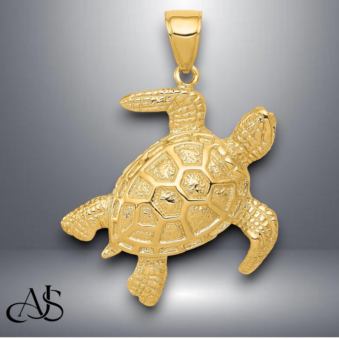 14K Yellow Gold Sea Turtle Pendant With Necklace Chain Options - Etsy