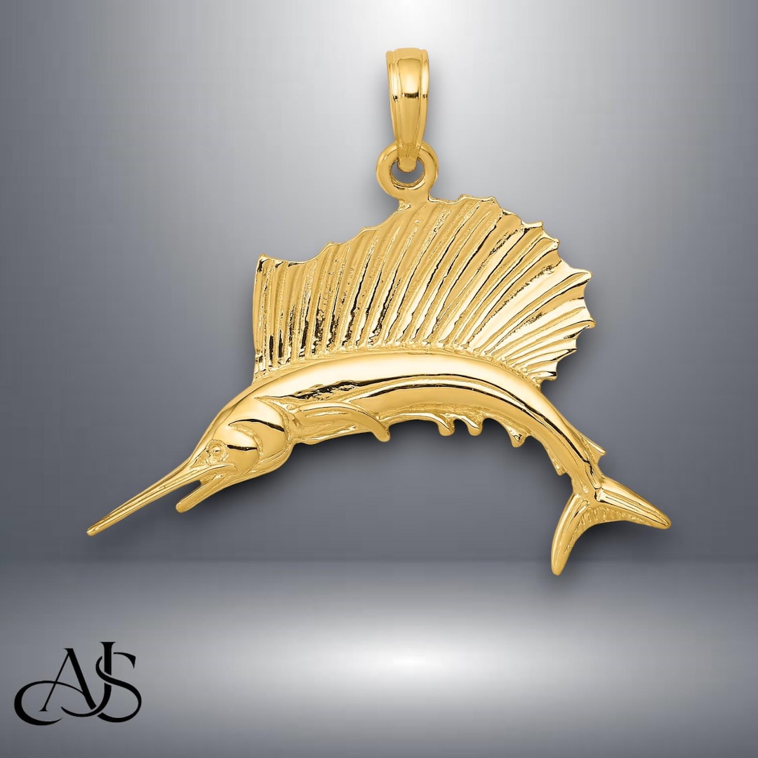 14K Yellow Gold Sailfish Pendant With Chain Necklace Options - Etsy