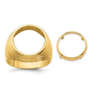 14K Gold Coin Ring Mounting With Ridges Ribbed Sides Design for Men ...