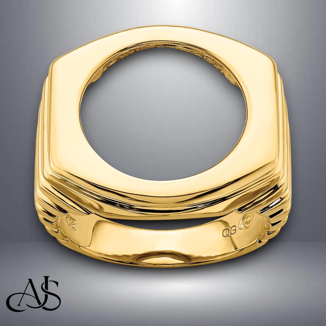 14K Gold Coin Ring Mounting With Ribbed Sides for Men - Etsy