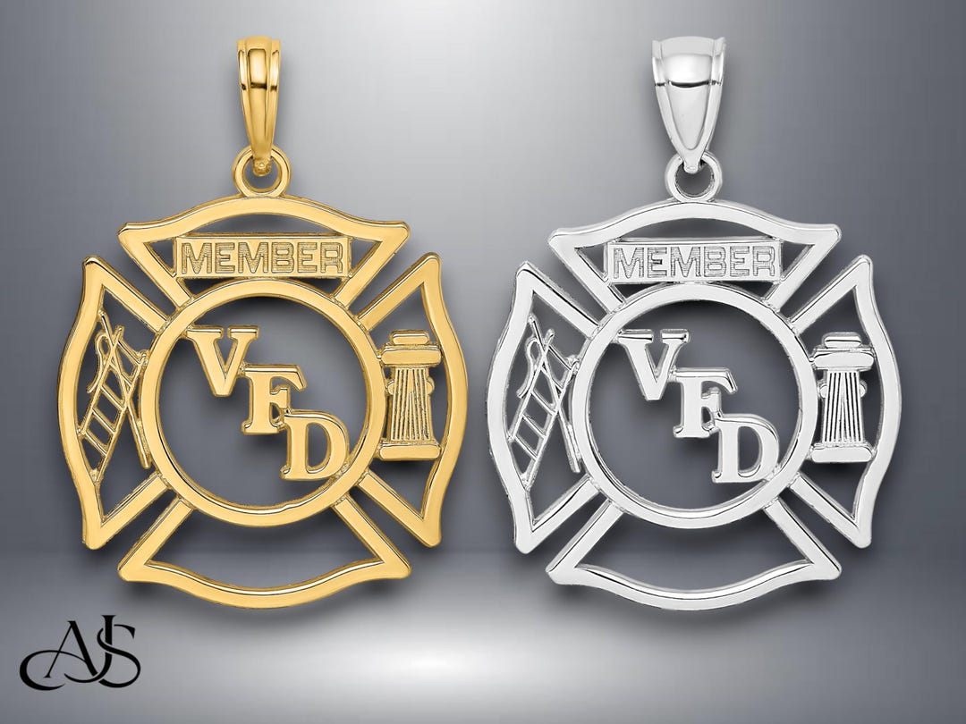 14K Gold VFD Member Shield Pendant: Volunteer Firefighter Charm - Etsy