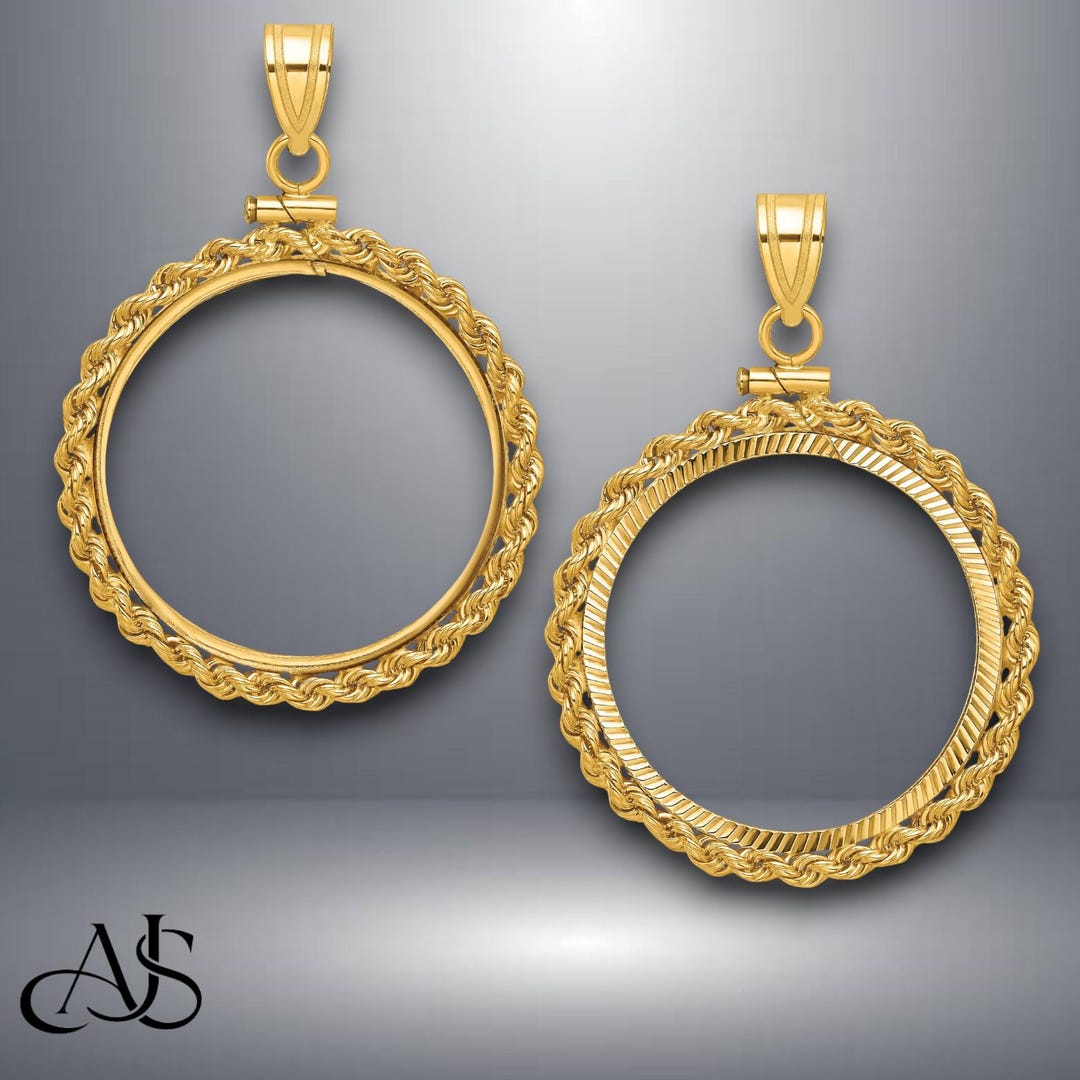 14K Gold Coin Bezel: Rope Design Screw-top Mounting for US & Foreign ...