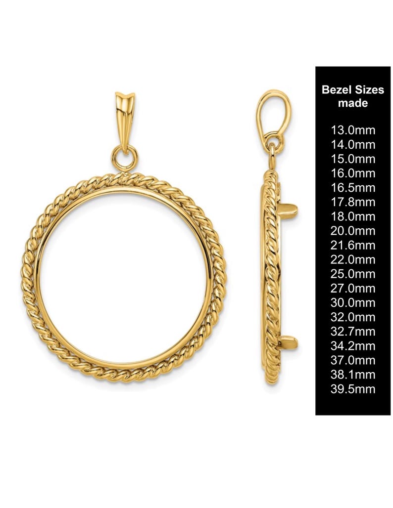 14K Gold Coin Bezel Frame Pendant Mounting - Twist Wire Border - Prong ...
