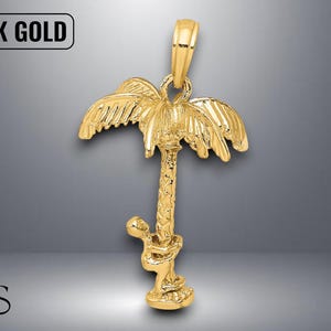 14K Yellow Gold 3-D Palm Tree and Moveable Man Charm With Necklace ...