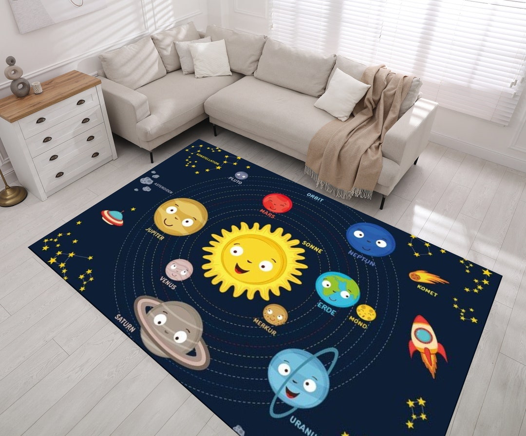 Planet Rug for Kids Room, Solar System,, Space Room Rug, Educational ...