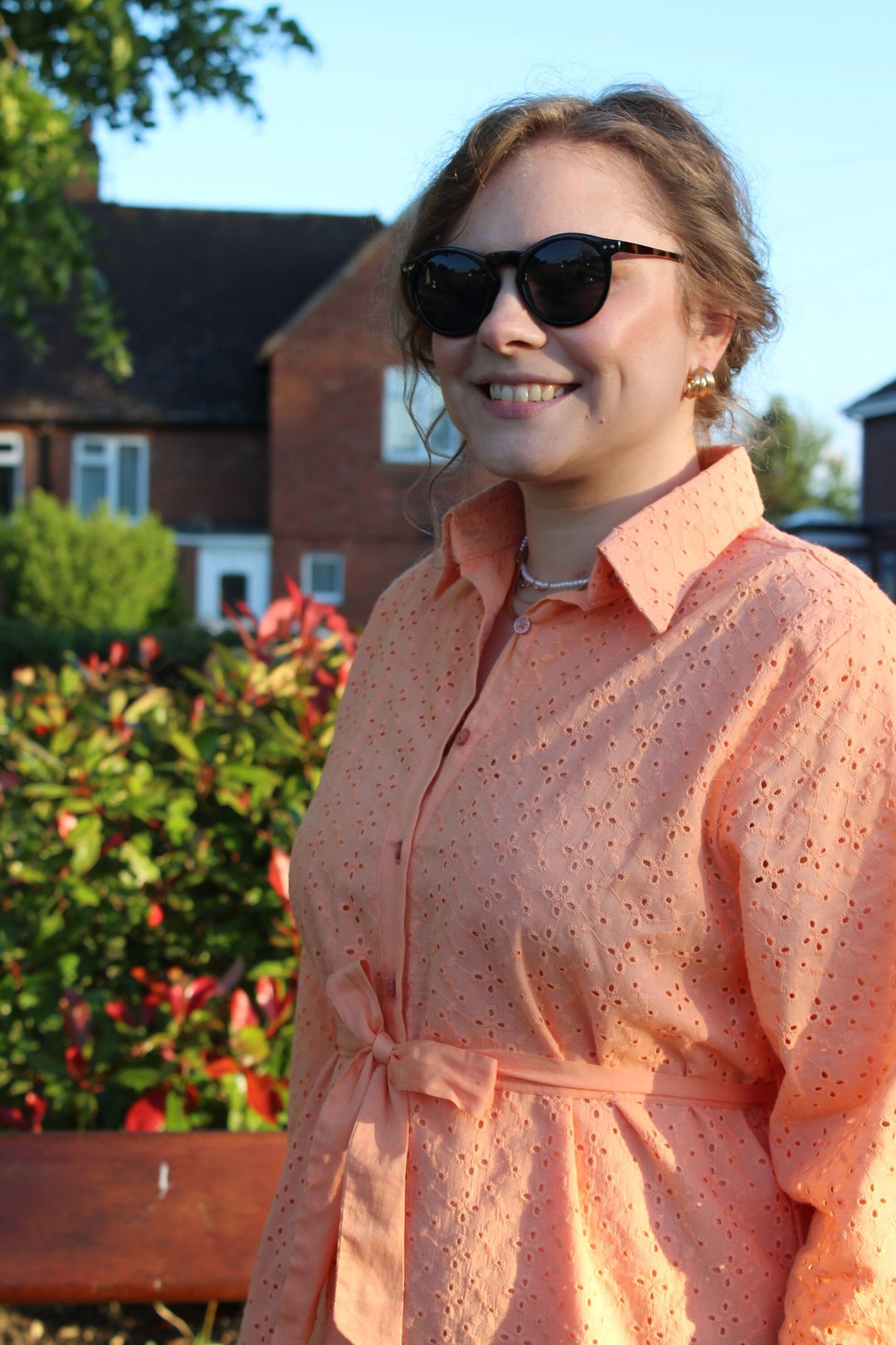 Oversized Eyelet Shirt | Luxury Peach Color Blouse | Travel Chic Blouse ...