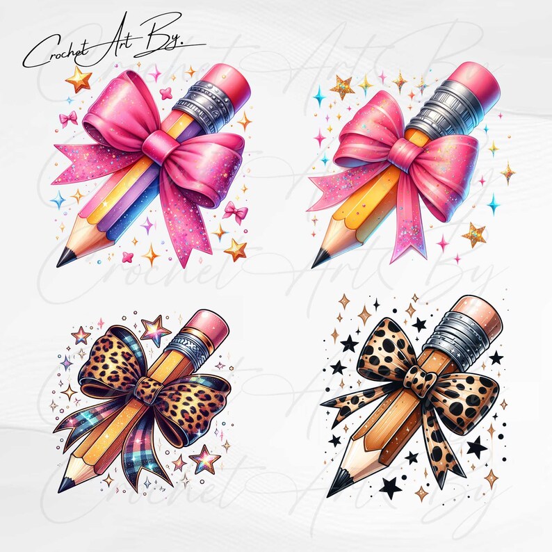 Bundle 4 PNG Coquette Pencil With Pink Bow Png, Back to School Png ...