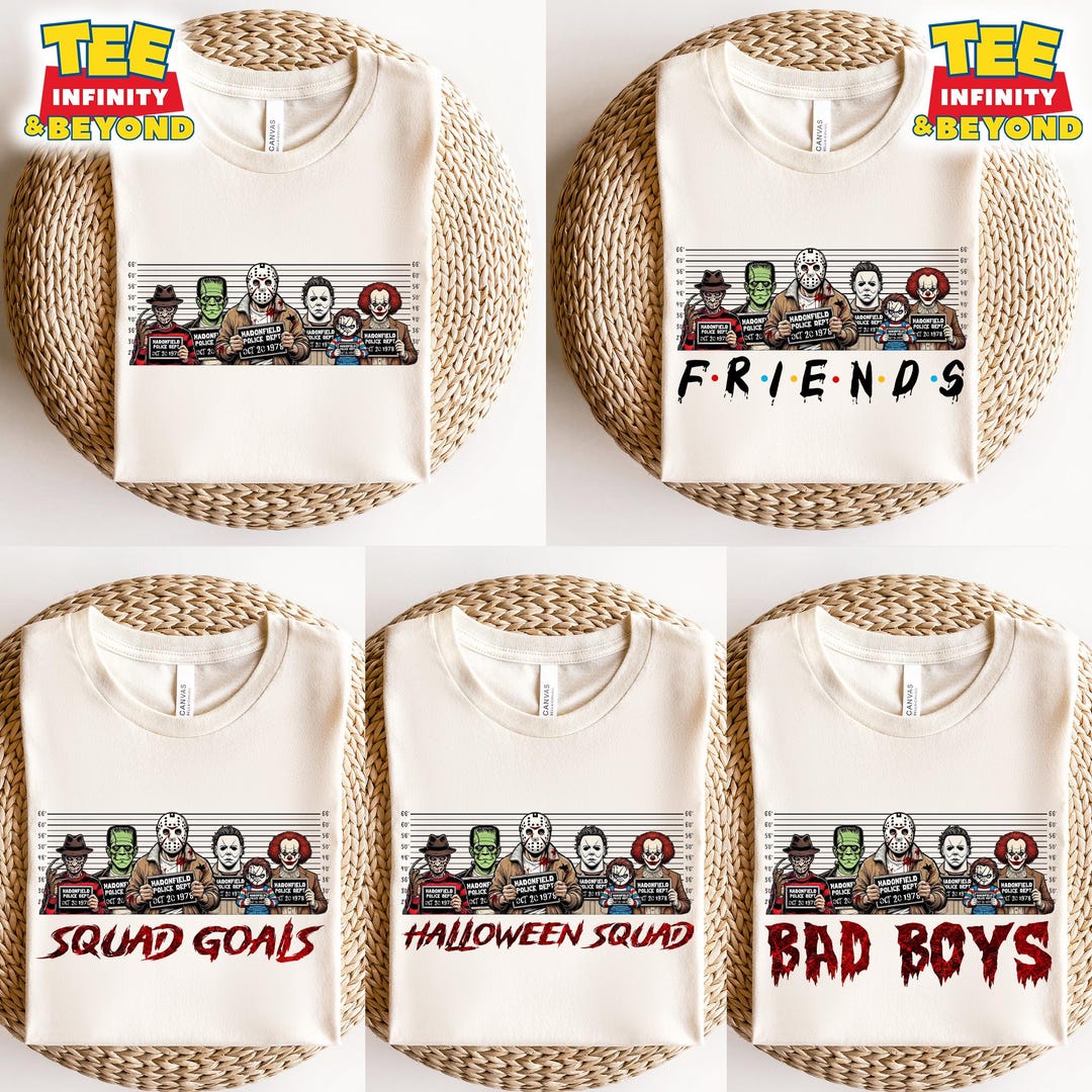 Horror Friends Mugshot Shirt, Halloween Squad Goals Tee, Spooky ...