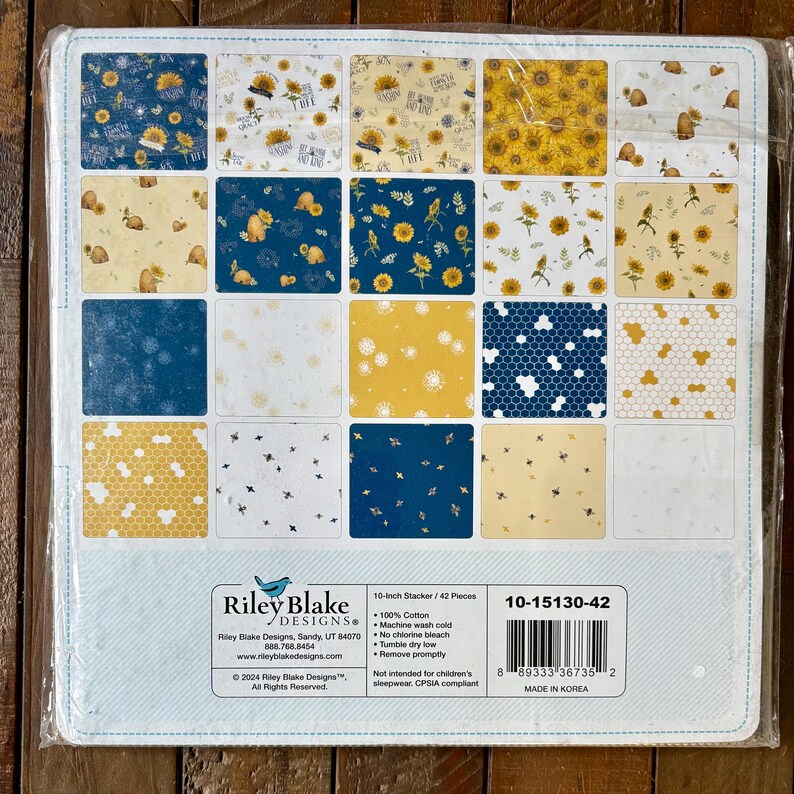 Riley Blake Honey Bees and Flowers Please Pre-cut Fabric Layer Cake, 10 ...