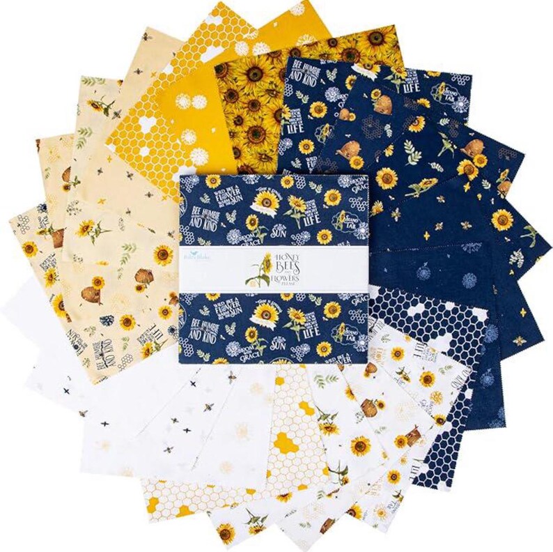 Riley Blake Honey Bees and Flowers Please Pre-cut Fabric Layer Cake, 10 ...