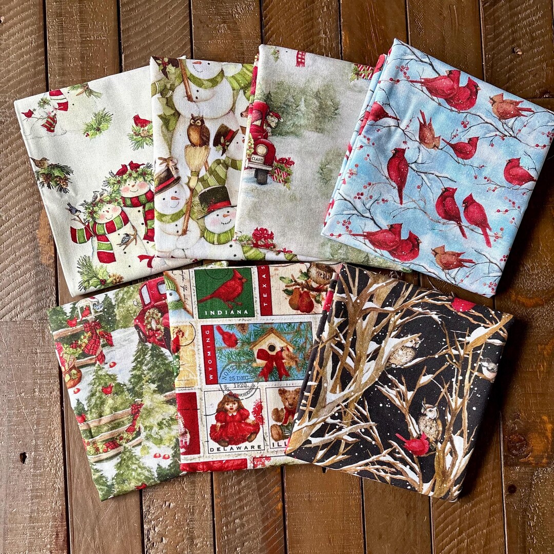 Susan Winget Snowy Cardinal Christmas Fabric Pre-cut Fat Quarter Bundle ...