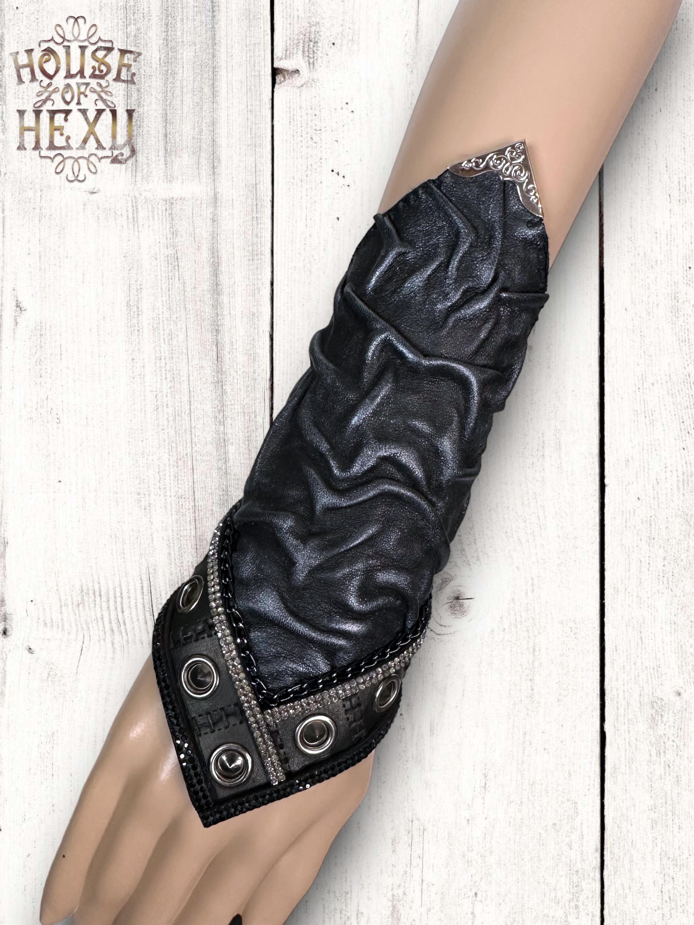 Dark Lordess Bracer Black Silver Gunmetal Studded Genuine Leather ...