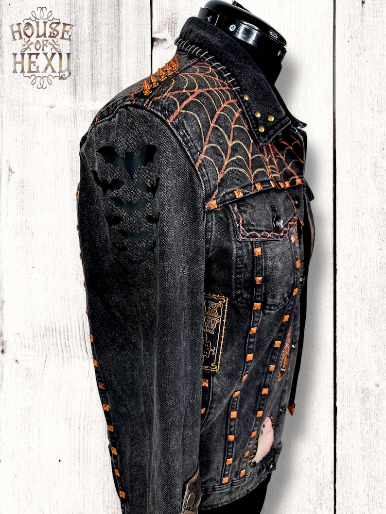House of Hexy Hand Painted Horror Denim Jacket: Goth Rockabilly Studded ...