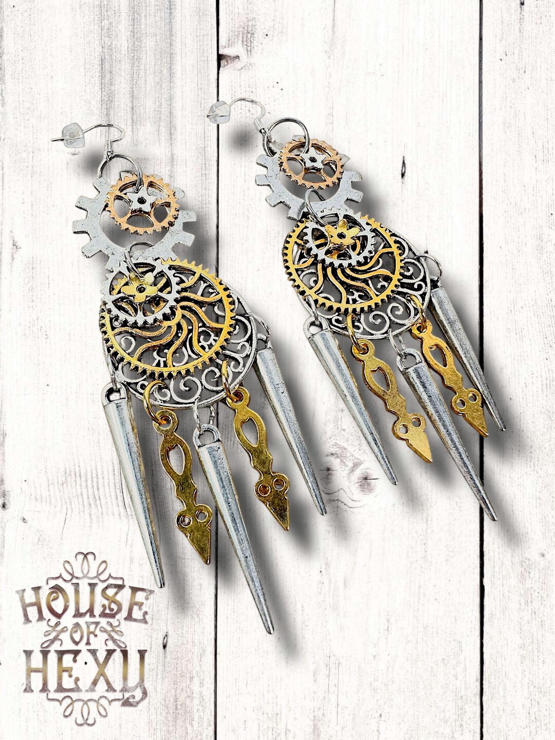 House of Hexy Mechanical Cathedral Clockwork Gears Silver Gold Filigree ...