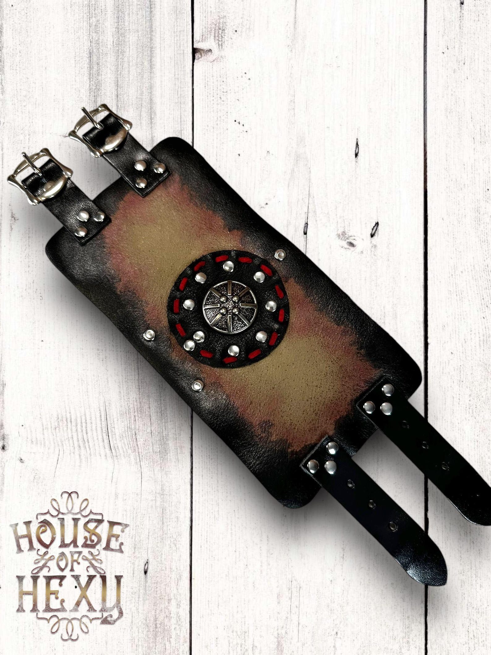 House of Hexy Tribal Viking Warrior Hand Painted Leather Studded Brass ...