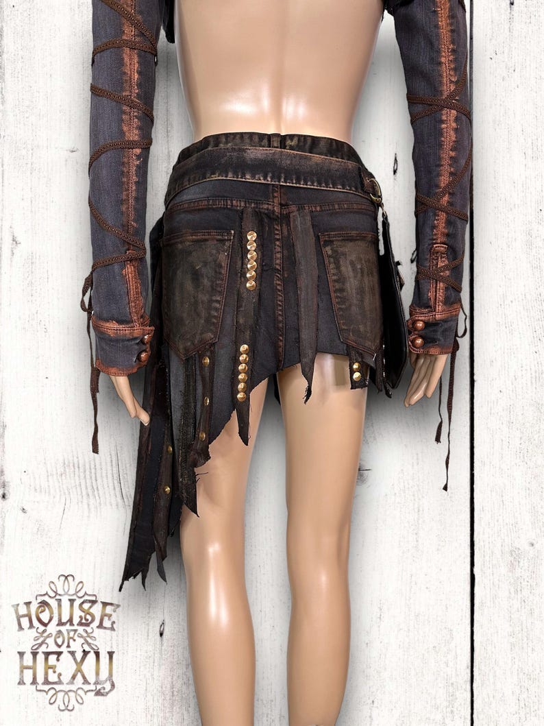 House of Hexy Dystopian Wild West Distressed Asymmetrical Studded Denim ...
