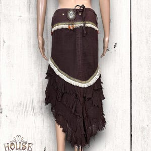 House of Hexy Earthy Tribal Fusion Brown Frayed Linen Hand Beaded Wrap ...