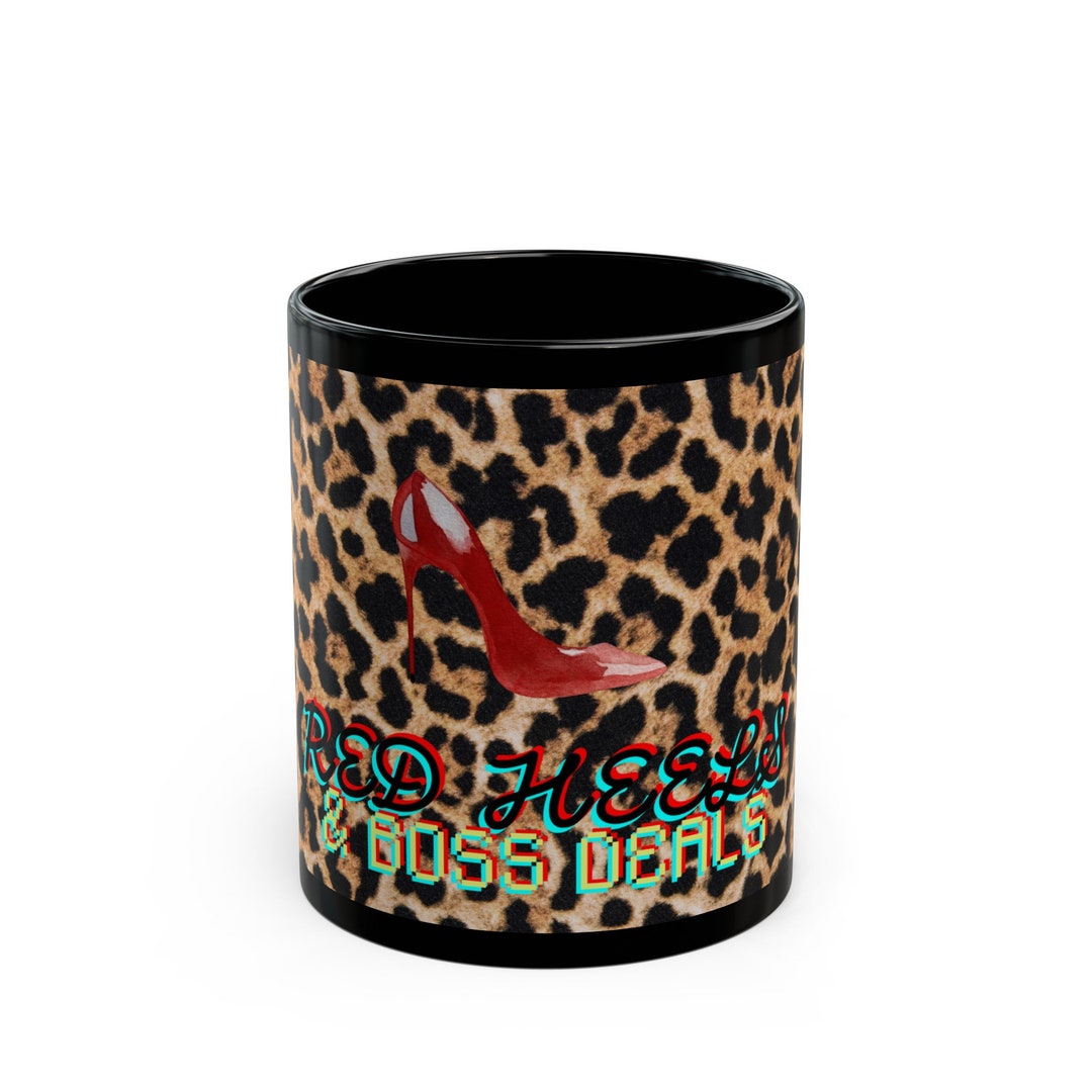 Leopard Print Red Heel Ceramic Mug Fun Mug Coffee Cup Black Mug Office ...