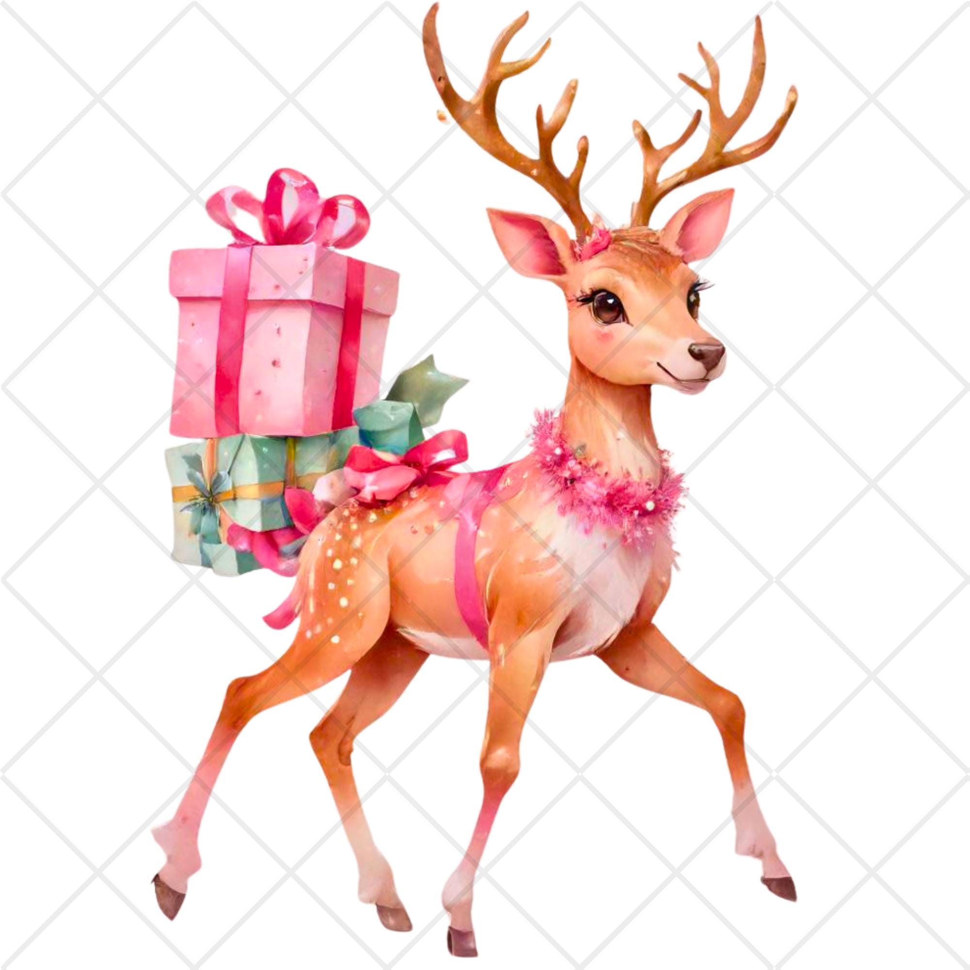 Cute Reindeer PNG Clipart Bundle, Pink Reindeer Svg, Watercolor Santa ...