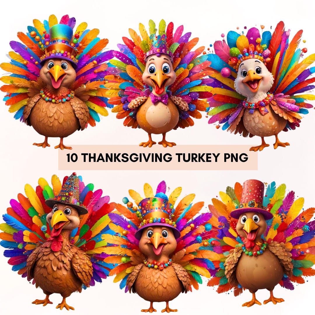 Thanksgiving Turkey PNG Bundle, Cartoon Turkey Png, Cute Turkey Clipart ...