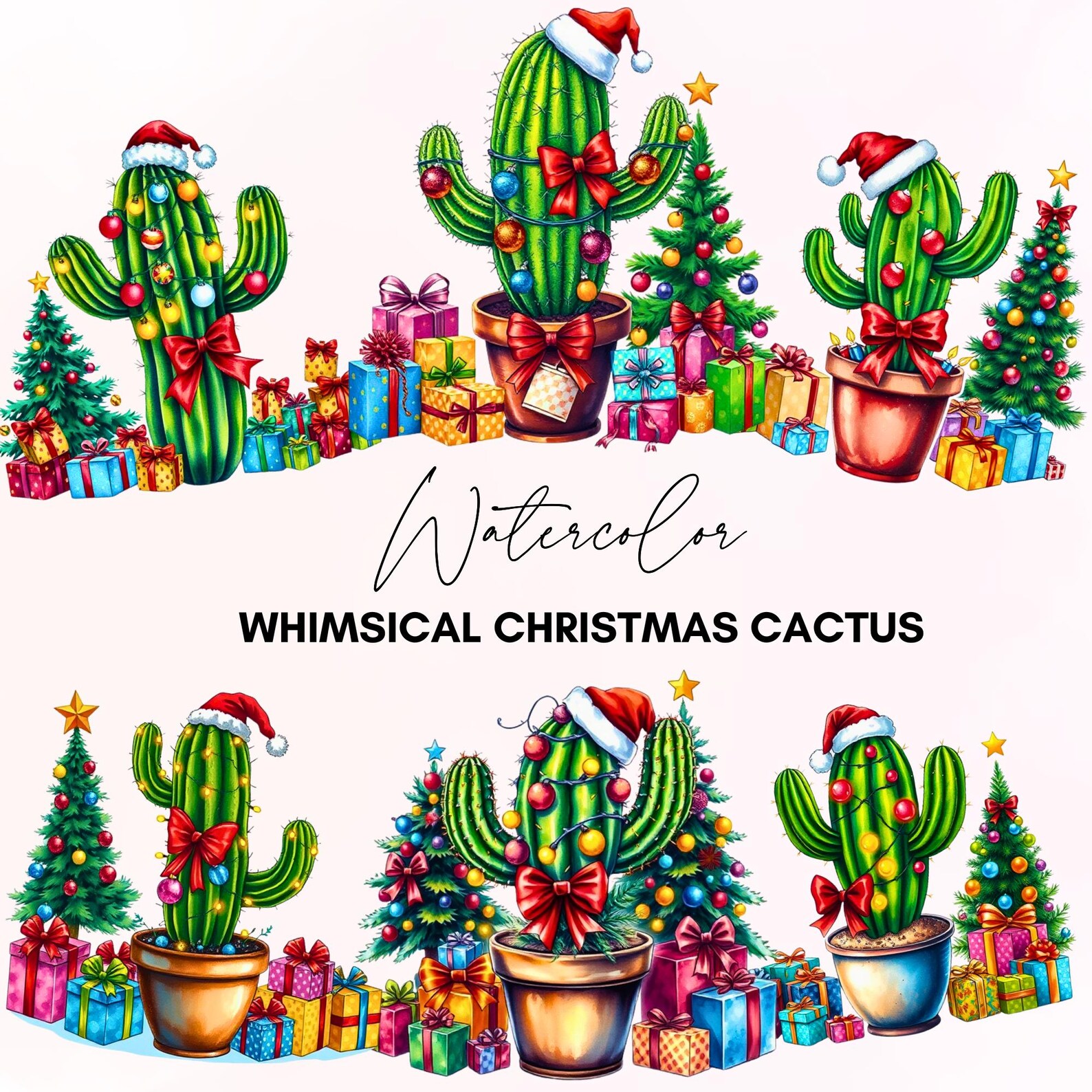 Christmas Cactus Clipart, Whimsical Cactus Svg, Cute Cactus Clipart ...