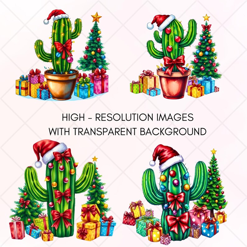 Christmas Cactus Clipart, Whimsical Cactus Svg, Cute Cactus Clipart ...