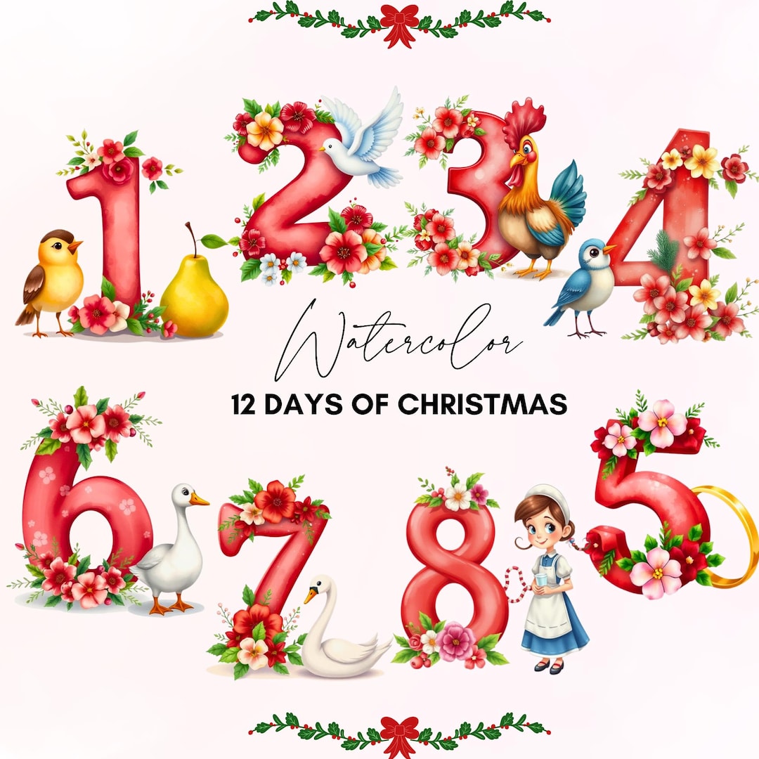 12 Days of Christmas Numbers Clipart, Christmas Countdown, Twelve Days ...