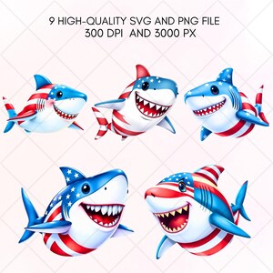 Patriotic Shark Clipart Bundle: 4th of July PNG Designs (digital ...