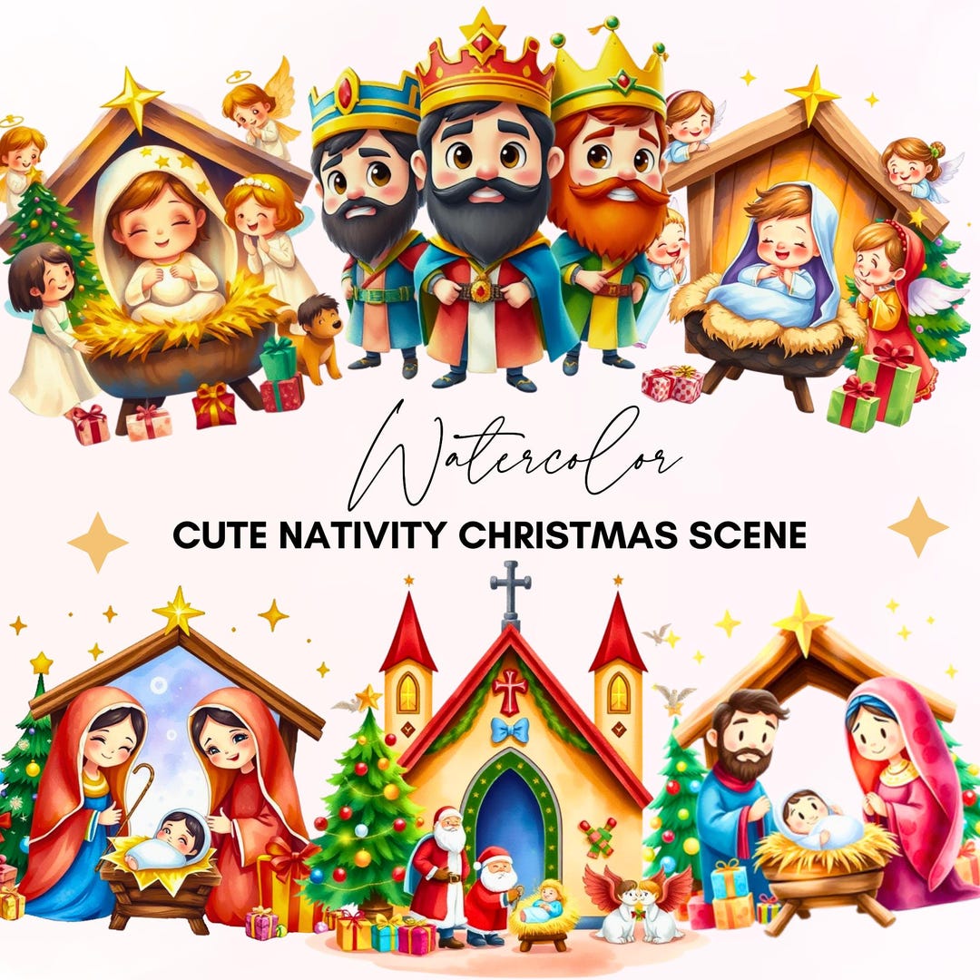 Nativity Scene Clipart, Christmas Story Clipart, Birth of Jesus Clipart ...