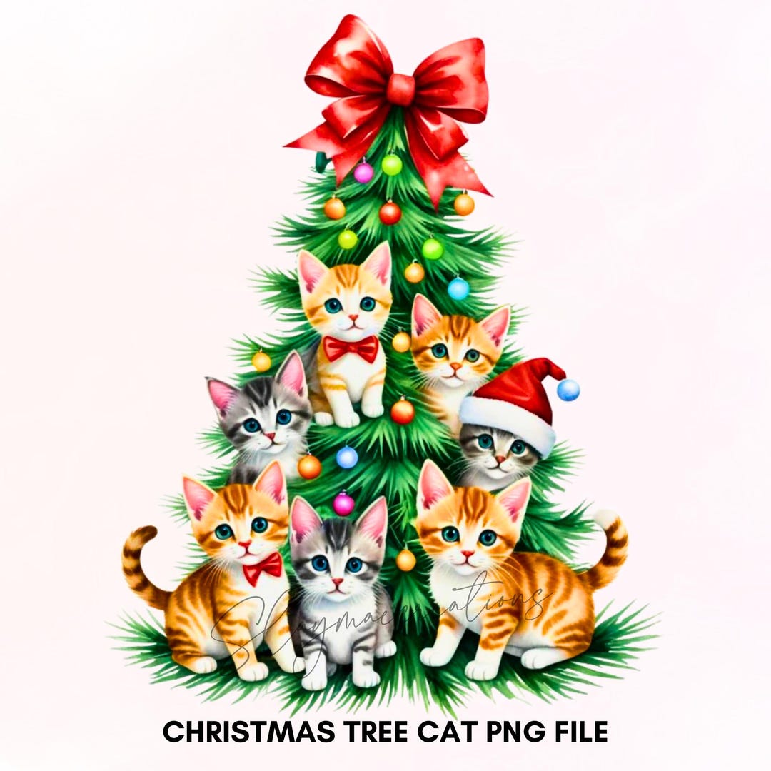 Christmas Cat Tree Clipart, Cat in Christmas Tree, Sublimation Design ...