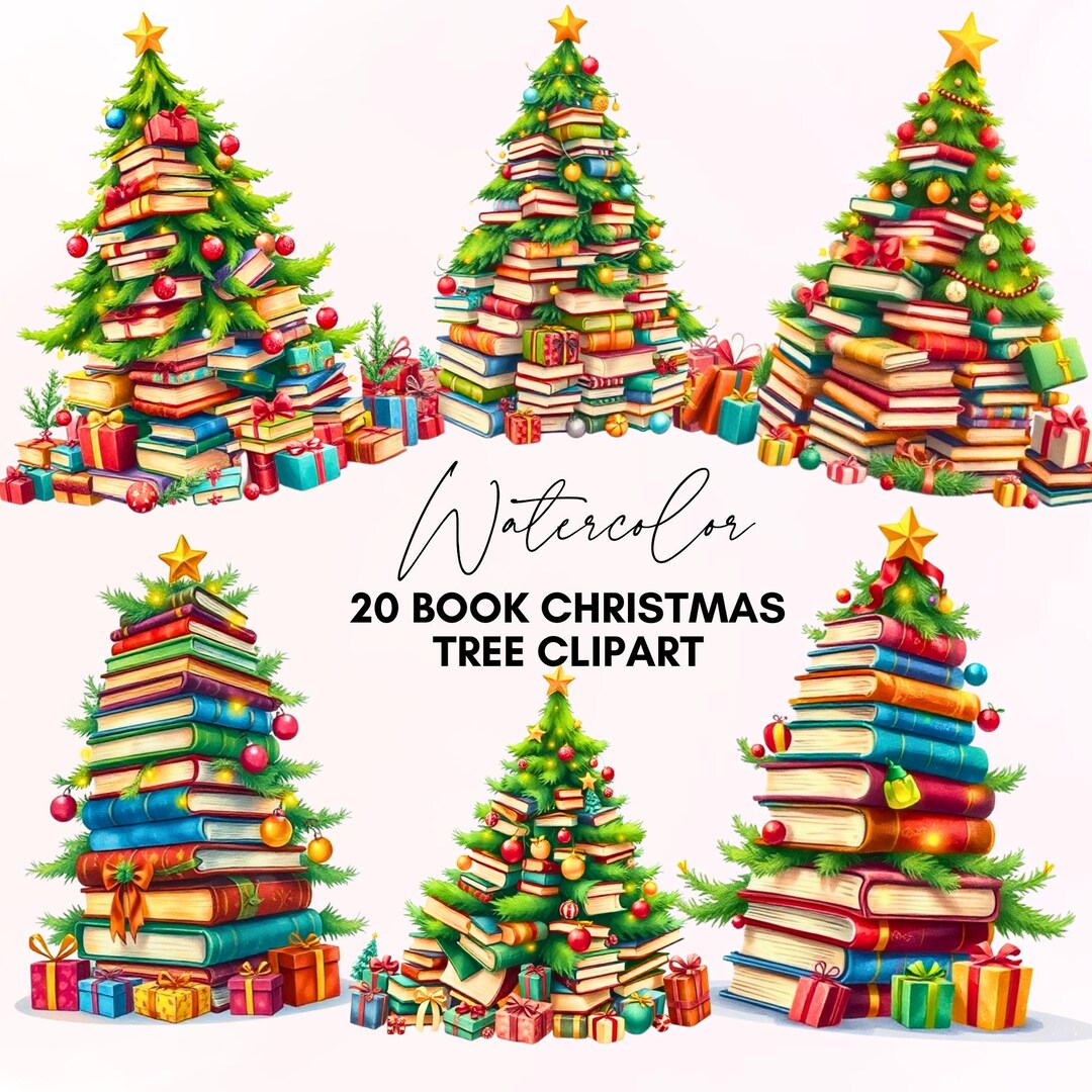Christmas Book Tree Clipart, Christmas Tree Made of Books, Bookworm ...