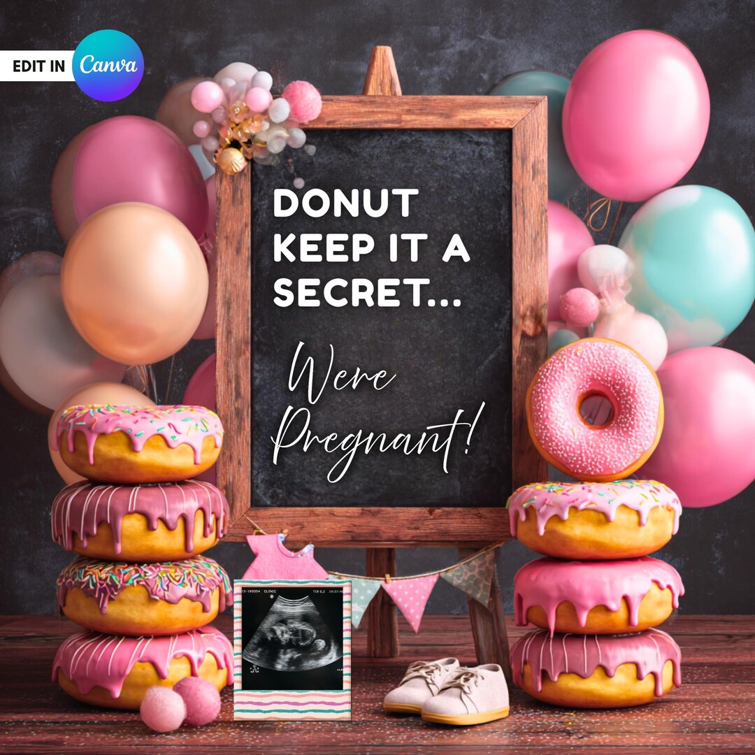 Donut Pregnancy Announcement Digital Template, Digital Donut Pregnancy ...