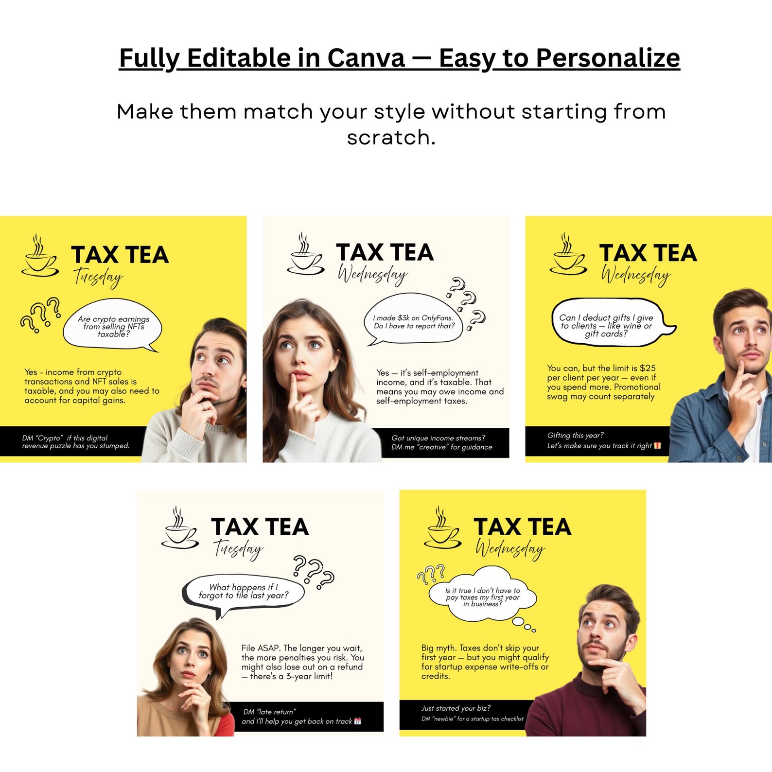 Tax Preparer Engagement Post Templates, 40 Editable Canva Tax Prep ...
