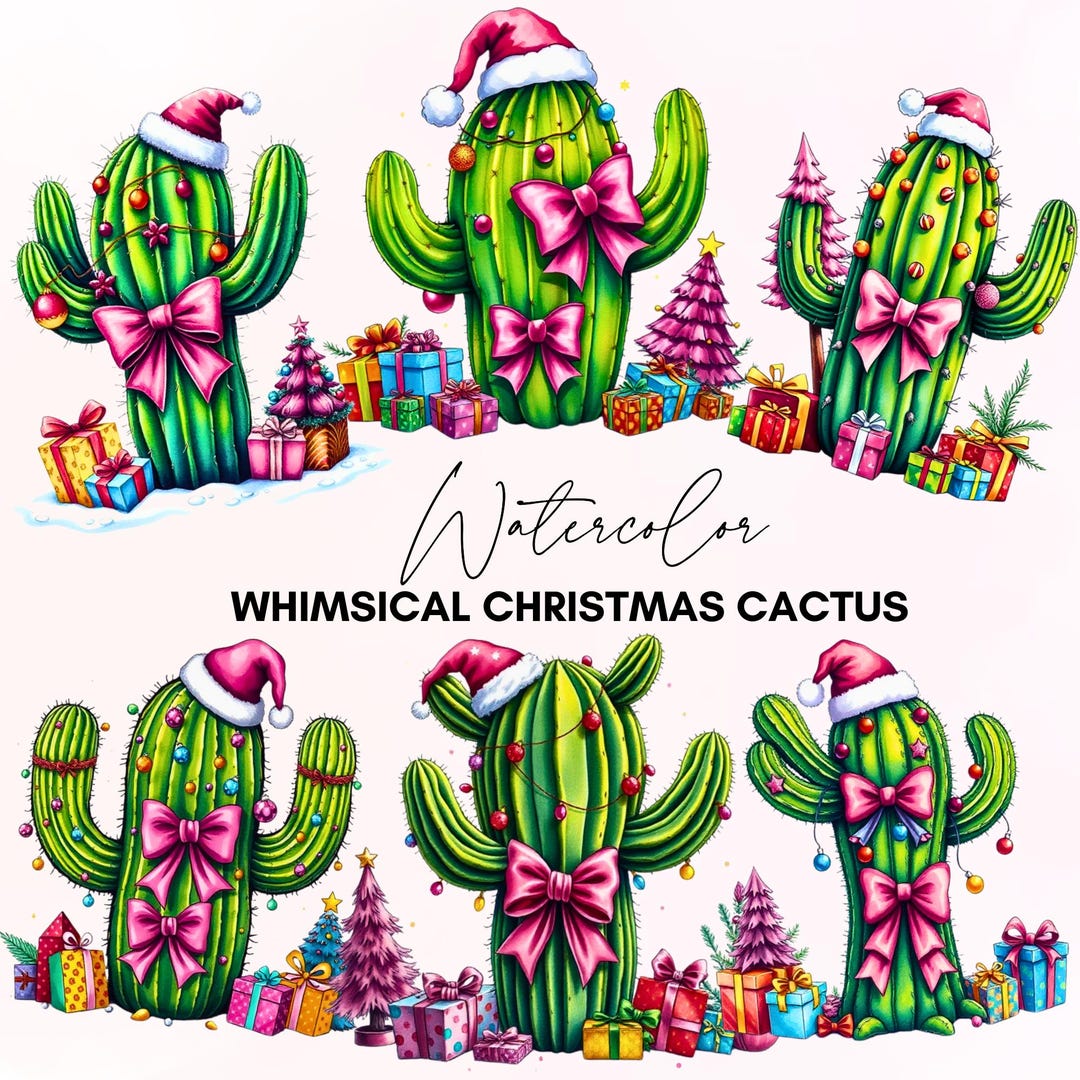 Whimsical Christmas Cactus Clipart, Cactus Svg, Cute Cactus Clipart ...