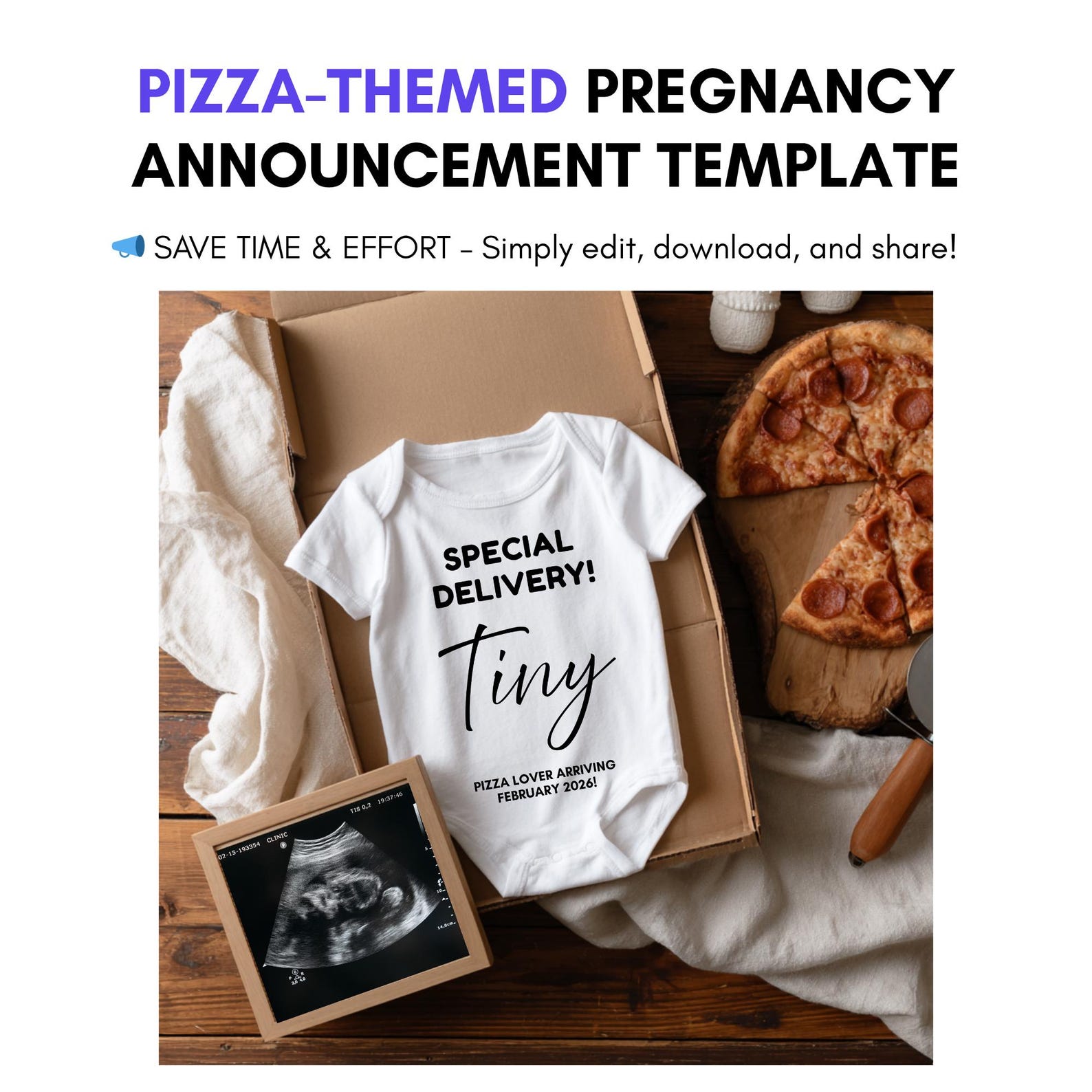 Pizza Pregnancy Reveal Canva Template, Pizza Pregnancy Announcement ...