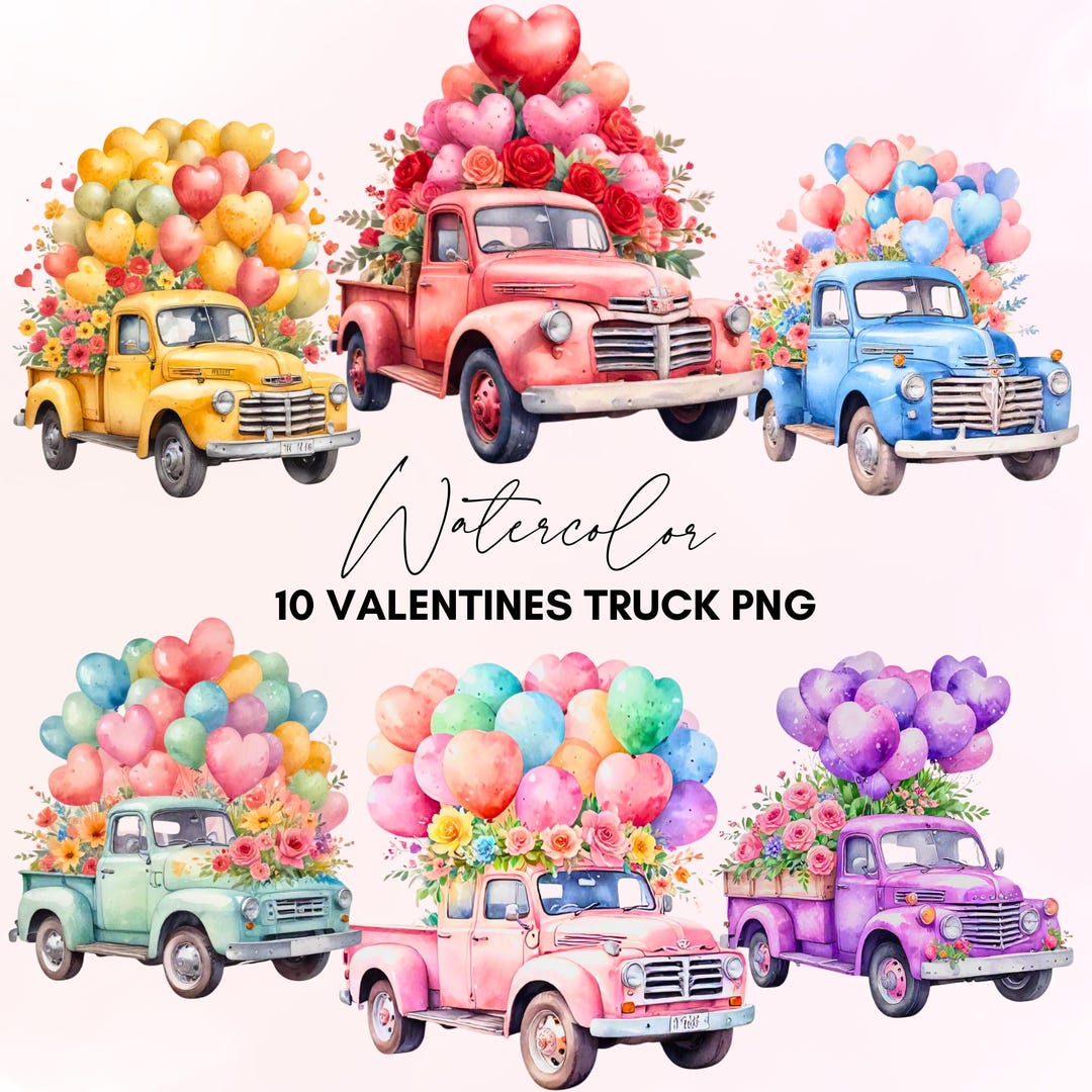Valentine's Truck Clipart Bundle, Loads of Love Svg, Valentine Car ...