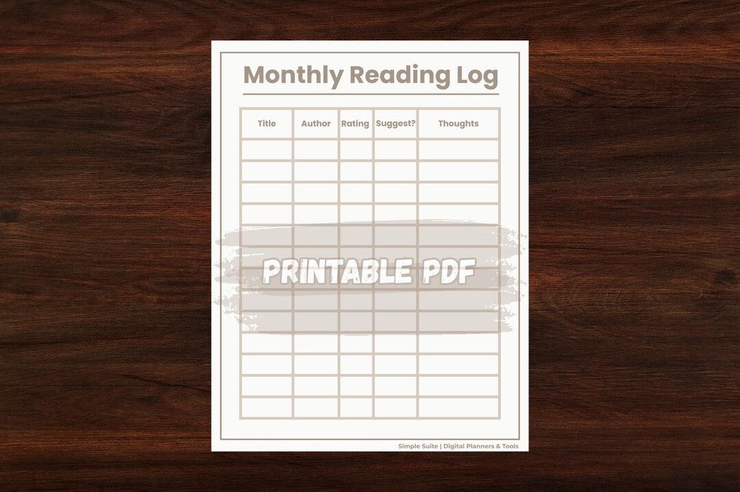 Monthly Reading Log | Printable Book Tracker PDF – Minimalist Beige & B ...