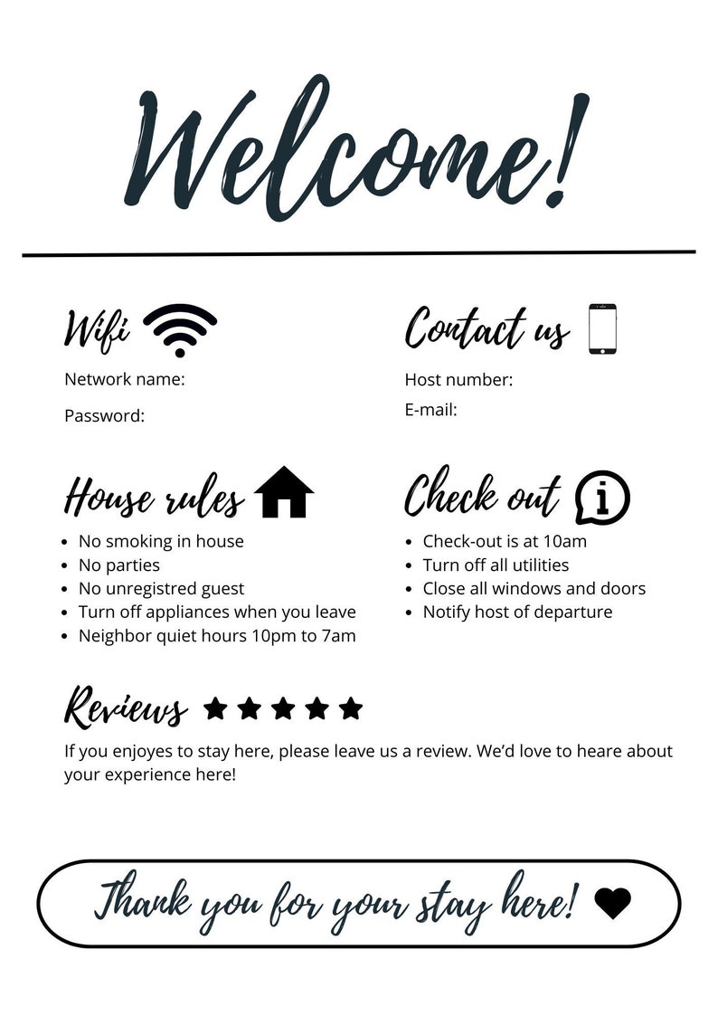 Welcome and Rules Template for Airbnb & Booking Hosts | Editable Canva ...