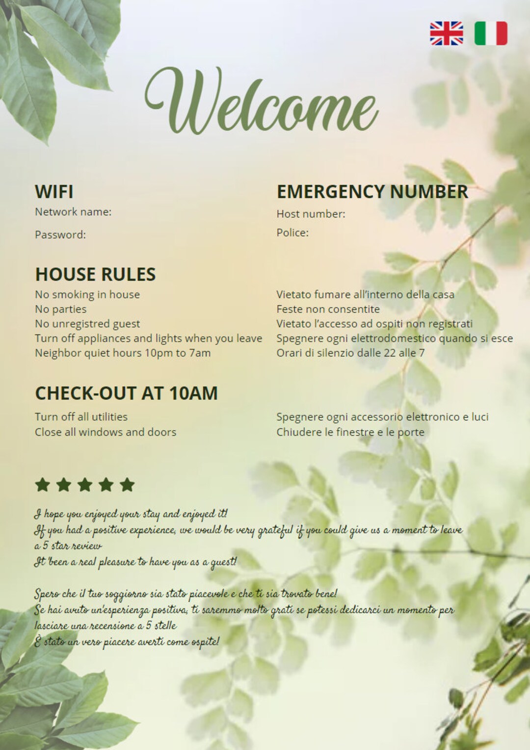 Welcome and Rules Template for Airbnb & Booking Hosts | Editable Canva ...