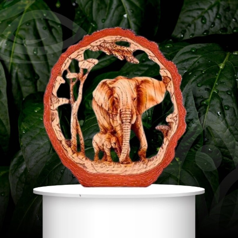 Carved Wood-effect Safari Animals in Round Log, 19x20cm, 3 Decorative ...