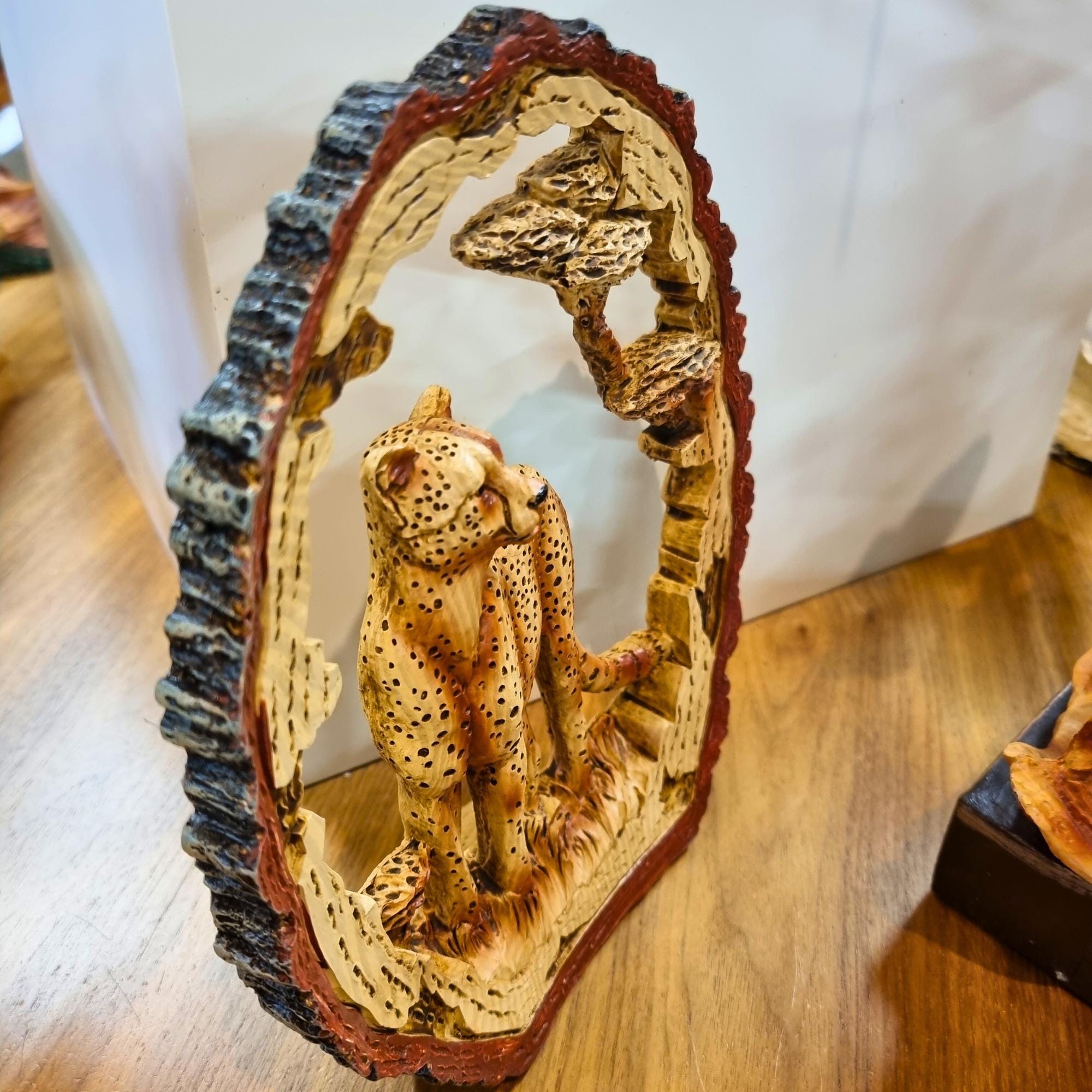 Carved Wood-effect Safari Animals in Round Log, 19x20cm, 3 Decorative ...